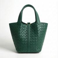 China Custom Leather Lunch Basket Bucket Bag Reusable Women Handbag 30x20cm for sale