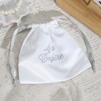 China White Satin Drawstring Dust Bag 20x25cm Custom Embroidery Logo Cosmetic Perfume Packing Pouch for sale