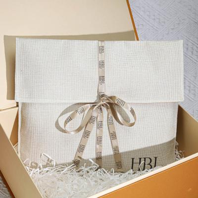 China Custom Logo Jute Envelope Pouch with Ribbon 100pcs Eco Friendly Linen Scarf Bag for sale