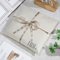 China Custom Logo Jute Envelope Pouch with Ribbon 100pcs Eco Friendly Linen Scarf Bag for sale