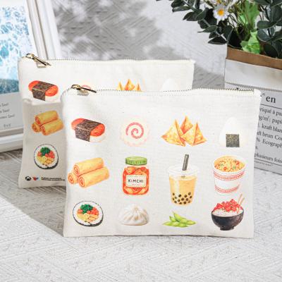 China Custom Printed Canvas Cosmetic Zipper Pouch 8oz Organic Natural Makeup Brush Storage Bag 10x15cm for sale