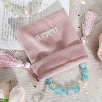 China Pink Velvet Jewelry Drawstring Pouch 10x15cm with Tassel Custom Logo Soft Gift Bag for sale