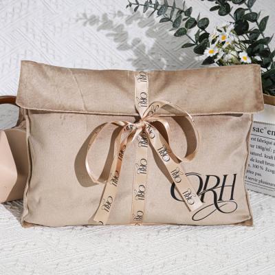 China Custom Velvet Garment Pouch with Ribbon 8x10 Inch Logo Printed Gift Envelope Bag for sale
