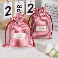 China Reusable Red Plaid Cotton Drawstring Packing Bag with Fabric Label 20x25cm for Perfume Storage for sale