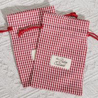China Reusable Red Plaid Cotton Drawstring Packing Bag with Fabric Label 20x25cm for Perfume Storage for sale