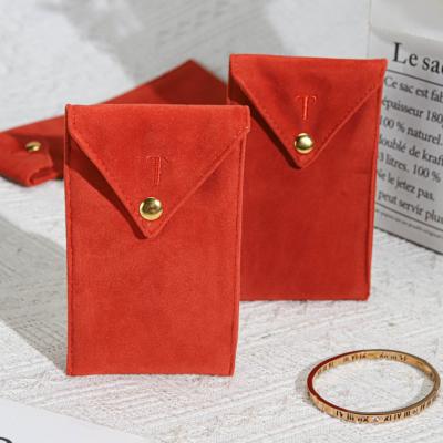 China Custom Logo Suede Envelope Pouch 10x15 cm for Jewelry Glasses Storage Bag with Button for sale