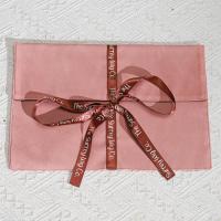 China Luxury Pink Suede Gift Envelope Packing Bag With Ribbon Customized Velvet Book Clothing Storage Envelope Pouch With Satin Lining for sale