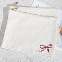 China Eco-friendly Natural 8oz Canvas Makeup Zipper Bag Customized Embroidery Logo Brush Cosmetic Storage Zipper Canvas Pouch for sale