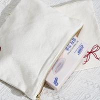 China Eco-friendly Natural 8oz Canvas Makeup Zipper Bag Customized Embroidery Logo Brush Cosmetic Storage Zipper Canvas Pouch for sale
