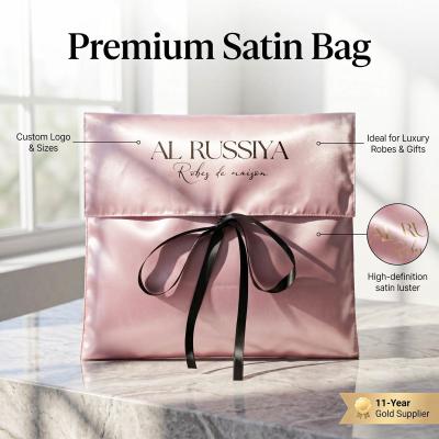 China Custom Logo Premium Satin Envelope Pouch Luxury Ribbon Tie Gift Packaging Bag for Robes Clothing Lingerie for sale