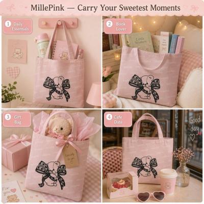 China Custom Logo Kawaii Cotton Canvas Tote Bag Cute Character Print Design Reusable Shopping Gift Packaging for Women Wholesale OEM for sale