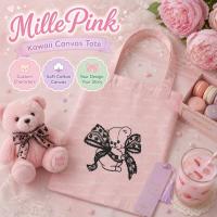China Custom Logo Kawaii Cotton Canvas Tote Bag Cute Character Print Design Reusable Shopping Gift Packaging for Women Wholesale OEM for sale