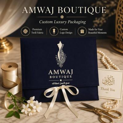 China Custom Logo Premium Twill Fabric Gift Box Satin Ribbon Bow Luxury Jewelry Packaging for Necklace Bracelet Ring Wholesale OEM for sale