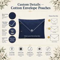 China Reusable Cotton Envelope Pouch For Book Scarf Navy Blue Cotton Envelope Gift Packing Bag With Button for sale