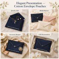China Reusable Cotton Envelope Pouch For Book Scarf Navy Blue Cotton Envelope Gift Packing Bag With Button for sale