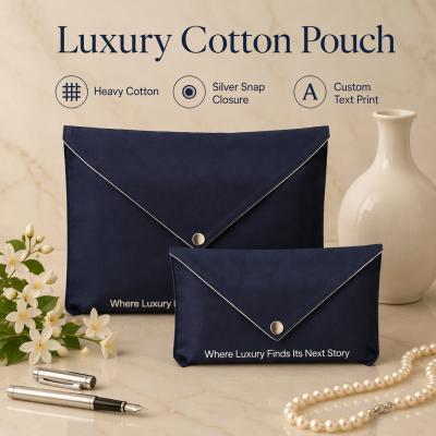 China Reusable Cotton Envelope Pouch For Book Scarf Navy Blue Cotton Envelope Gift Packing Bag With Button for sale