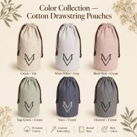 China Round Bottom Stripe Cotton Wine Candle Drawstring Packing Bag Custom Embroidery Logo Cotton Drawstring Dust Pouch for sale