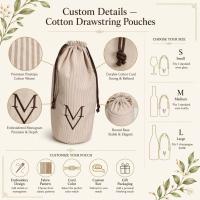 China Round Bottom Stripe Cotton Wine Candle Drawstring Packing Bag Custom Embroidery Logo Cotton Drawstring Dust Pouch for sale