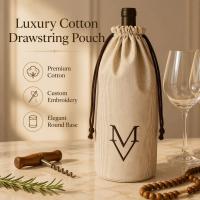 China Round Bottom Stripe Cotton Wine Candle Drawstring Packing Bag Custom Embroidery Logo Cotton Drawstring Dust Pouch for sale
