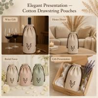China Round Bottom Stripe Cotton Wine Candle Drawstring Packing Bag Custom Embroidery Logo Cotton Drawstring Dust Pouch for sale