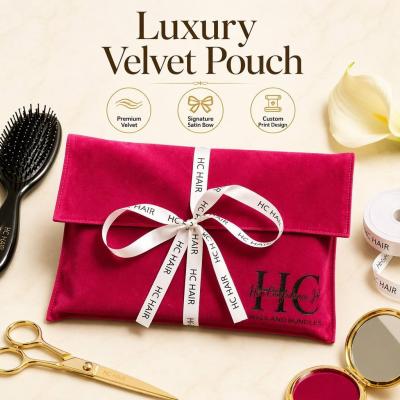 China Pink Suede Flap Scarf Book Storage Pouch With Bow Custom Logo Printed Velvet Envelope Packing Bag for sale