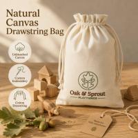 China Natural Canvas Cosmetic Storage Drawstring Dust Pouch Custom Embroidery Logo Cotton Canvas Skincare Perfume Packing Bag for sale