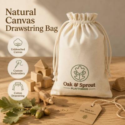 China Natural Canvas Cosmetic Storage Drawstring Dust Pouch Custom Embroidery Logo Cotton Canvas Skincare Perfume Packing Bag for sale