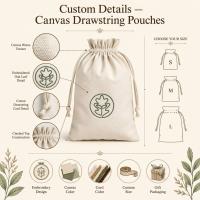 China Natural Canvas Cosmetic Storage Drawstring Dust Pouch Custom Embroidery Logo Cotton Canvas Skincare Perfume Packing Bag for sale