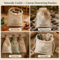 China Natural Canvas Cosmetic Storage Drawstring Dust Pouch Custom Embroidery Logo Cotton Canvas Skincare Perfume Packing Bag for sale