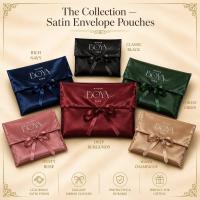 China Luxury Burgundy Satin Envelope Gift Pouch For Clothing Wig Book Custom Logo Printed Satin Envelope Packing Bag for sale