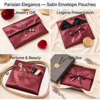China Luxury Burgundy Satin Envelope Gift Pouch For Clothing Wig Book Custom Logo Printed Satin Envelope Packing Bag for sale