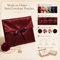 China Luxury Burgundy Satin Envelope Gift Pouch For Clothing Wig Book Custom Logo Printed Satin Envelope Packing Bag for sale