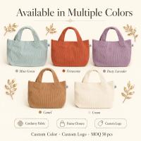 China Thick Corduroy Handle Bag For Cosmetic Skincare Custom Fabric Label Corduroy Traveling Storage Pouch for sale