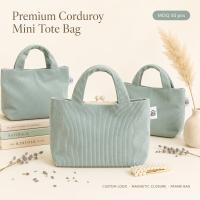 China Thick Corduroy Handle Bag For Cosmetic Skincare Custom Fabric Label Corduroy Traveling Storage Pouch for sale
