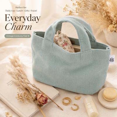 China Thick Corduroy Handle Bag For Cosmetic Skincare Custom Fabric Label Corduroy Traveling Storage Pouch for sale