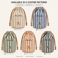 China Reusable Striped Cotton Candle Wine Bottle Storage Drawstring Bag Custom Logo Printing Cotton Gift Packing Pouch for sale