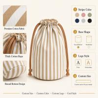 China Reusable Striped Cotton Candle Wine Bottle Storage Drawstring Bag Custom Logo Printing Cotton Gift Packing Pouch for sale