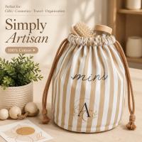 China Reusable Striped Cotton Candle Wine Bottle Storage Drawstring Bag Custom Logo Printing Cotton Gift Packing Pouch for sale