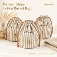 China Reusable Striped Cotton Candle Wine Bottle Storage Drawstring Bag Custom Logo Printing Cotton Gift Packing Pouch for sale