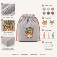 China Customized Thick Terry Packaging Drawstring Pouch With Embroidery Logo Gray Square Bottom Terry Drawstring Makeup Bag for sale