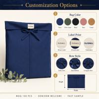 China Custom Dark Blue Cotton Canvas Envelope Pouch With Label Large Canvas Envelope Clothing Pillow Storage Bag With Bow for sale