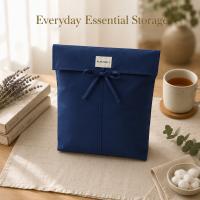 China Custom Dark Blue Cotton Canvas Envelope Pouch With Label Large Canvas Envelope Clothing Pillow Storage Bag With Bow for sale