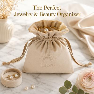 China Custom Logo Champagne Drawstring Perfume Dust Bag Soft Velvet Drawstring Cosmetic Storage Pouch for sale