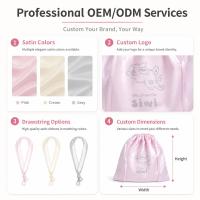 China Custom Logo Printed Satin Drawstring Dust Bag For Underwear Cosmetic Pink Satin Drawstring Apparel Storage Pouch for sale