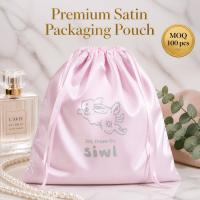 China Custom Logo Printed Satin Drawstring Dust Bag For Underwear Cosmetic Pink Satin Drawstring Apparel Storage Pouch for sale