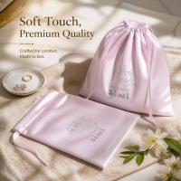 China Custom Logo Printed Satin Drawstring Dust Bag For Underwear Cosmetic Pink Satin Drawstring Apparel Storage Pouch for sale