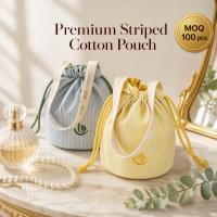 China Custom Vertical Striped Cotton Drawstring Dust Bag With Handle Round Bottom Cotton Candle Wine Packing Drawstring Pouch With Embroidery Logo for sale