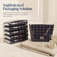China Waterproof Pvc Cosmetic Zipper Pouch With Cotton Lining Custom Embroidery Logo Plaid Cotton Makeup Zipper Bag for sale