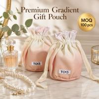 China Round Bottom Polyester Candle Packing Bag With Fabric Label Custom Logo Printing Polyester Drawstring Gift Pouch for sale