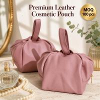 China Waterproof Luxury Pu Leather Makeup Zipper Bag With Handle Custom Pu Leather Zipper Dust Handle Pouch For Cosmetic for sale